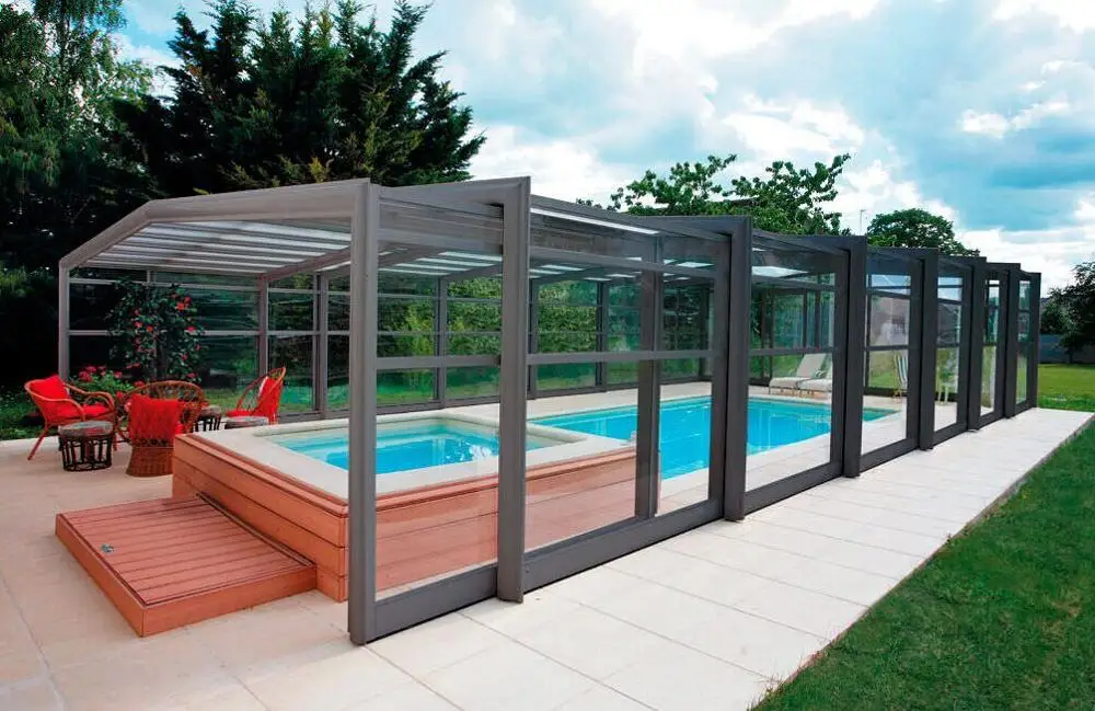 Free Standing Polycarbonate Retractable Pool Cover/ Large Swimming Pool ...
