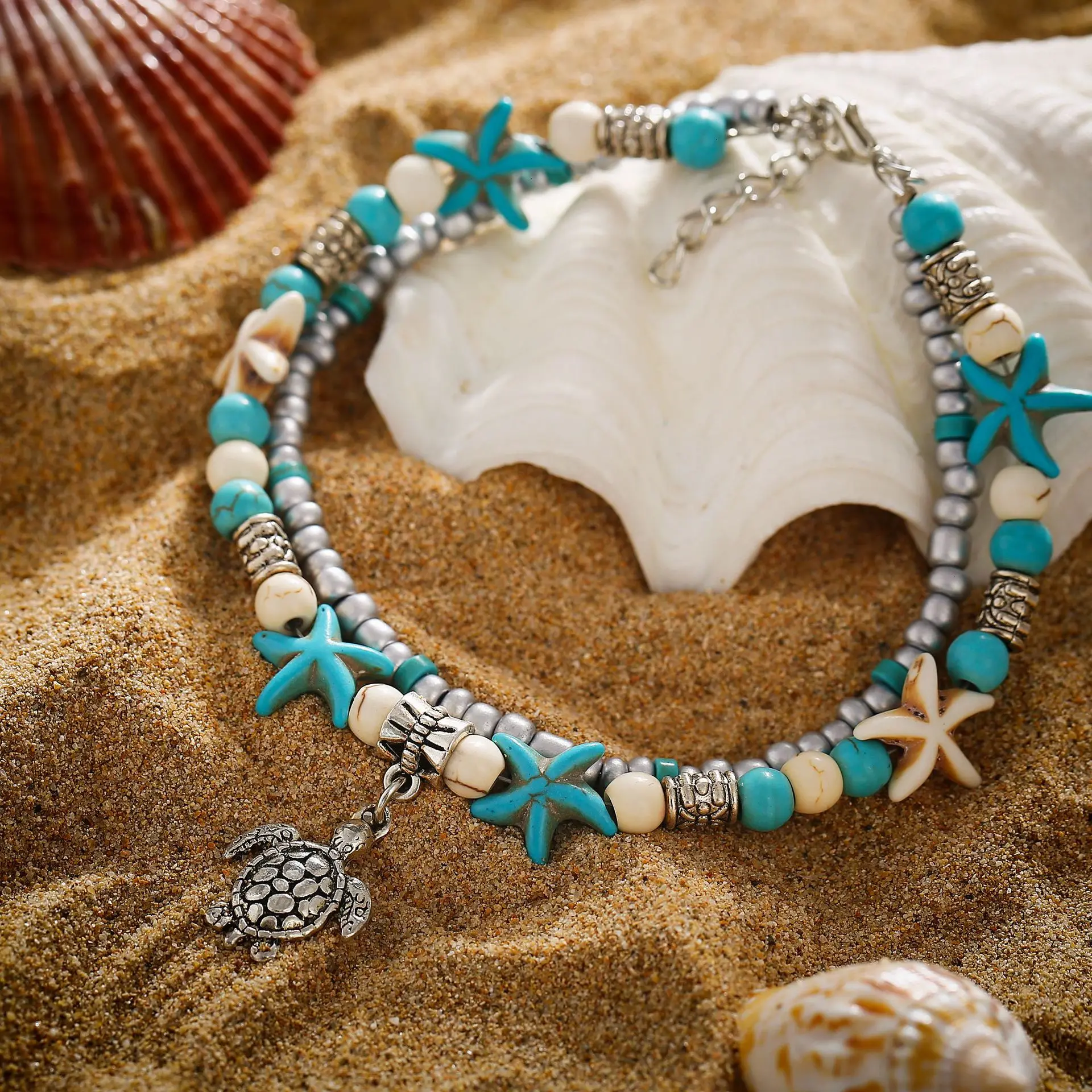 Shell Hotwife Anklet Turquoise Anklet Bracelet For New Design Flower ...