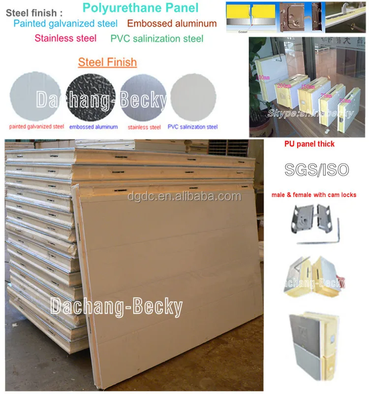 Cold Room Cam Lock Insulating Sandwich Panels 75mm 90mm 100mm Insulation Made Walls EPS PUR PIR ...