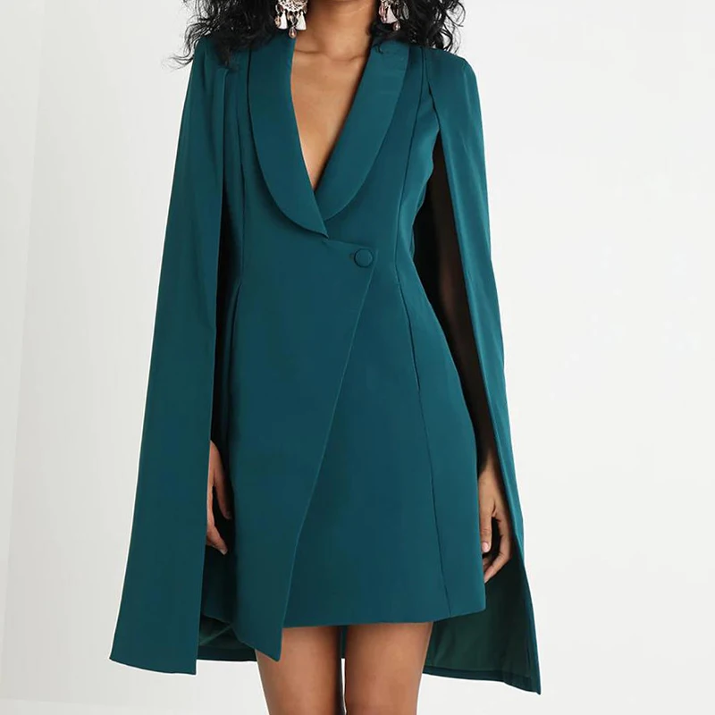 Women Sleeveless Fitted Waist Cape Blazer Dress - Buy Dress Women ...