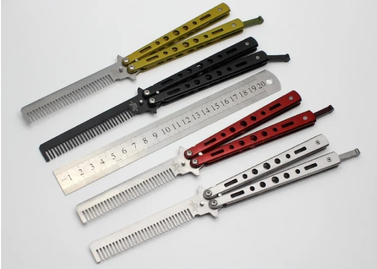 Stainless Steel Foldable Butterfly Knife Style Butterfly Hair Comb ...