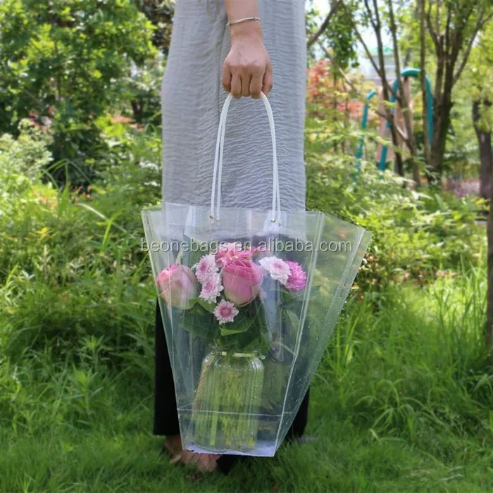 Clear Vinyl Plastic Flower Packaging Bag With Handle - Buy Plastic ...