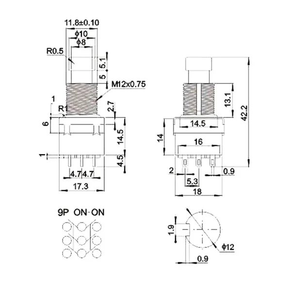 3PDT 9-Pin Guitar Effects Stomp Pedal Switch Push Button