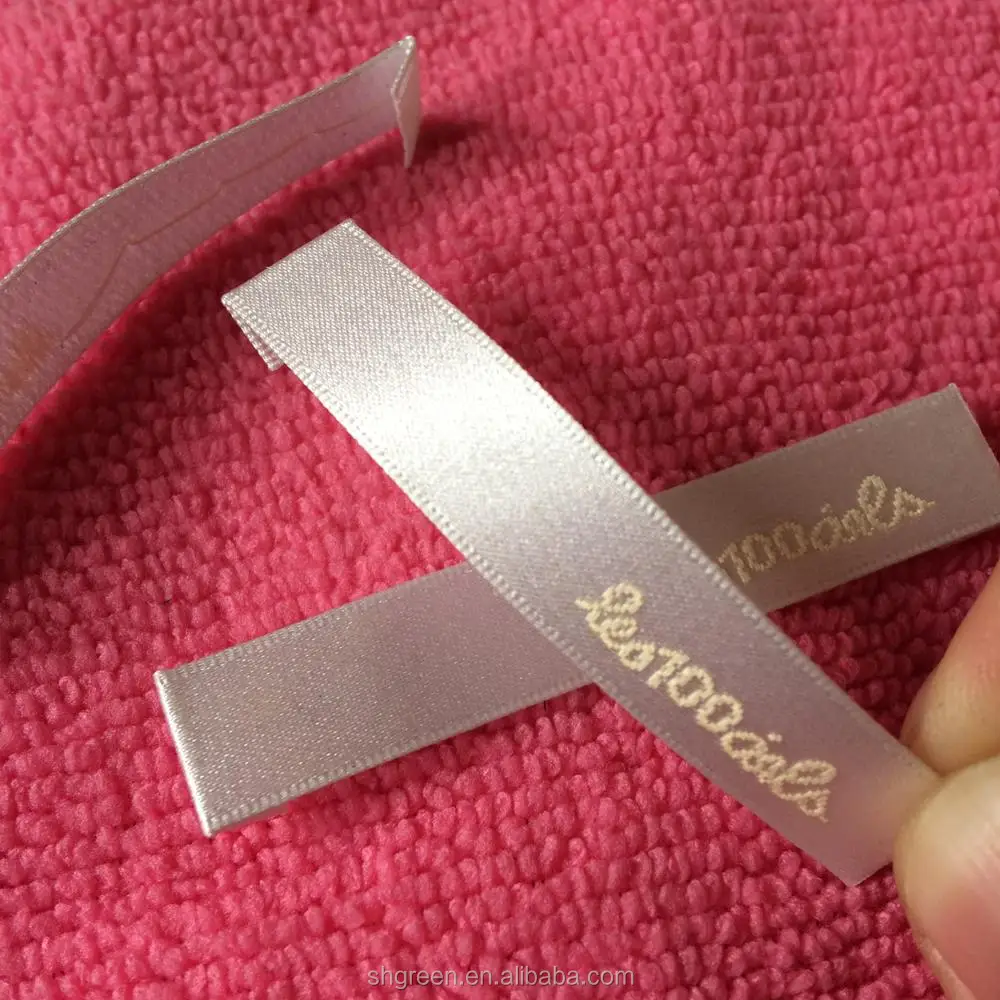 Embossed Logo White Satin Woven Label,Satin Fabric Label With Glossy ...