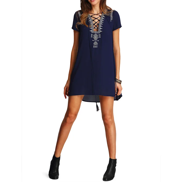 Tasseled Lace Up Embroidered Alibaba Fashion Dresses For Women 2018 ...