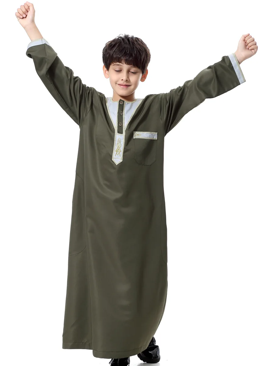 Fashion Islamic Dress Abaya Muslim Kids Clothes Embroidery Muslim Boys ...