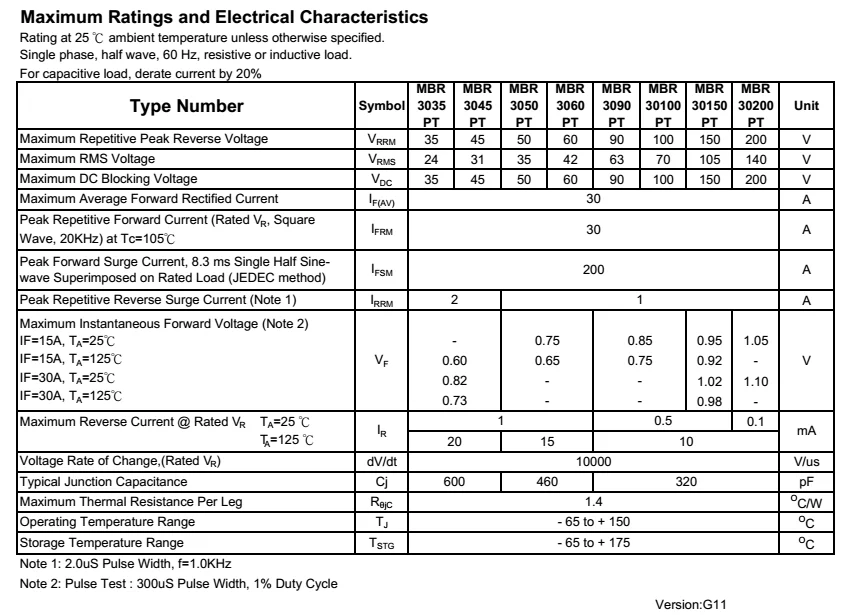 30a Schottky Barrier Rectifier Diode Mbr30200pt 200v To-247ad To-3p ...