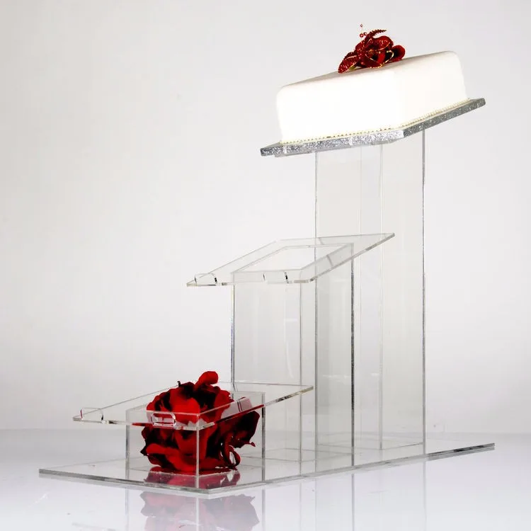 Wholesale Clear Acrylic Cascade Angled 3 Tier Wedding Cake Display Stand