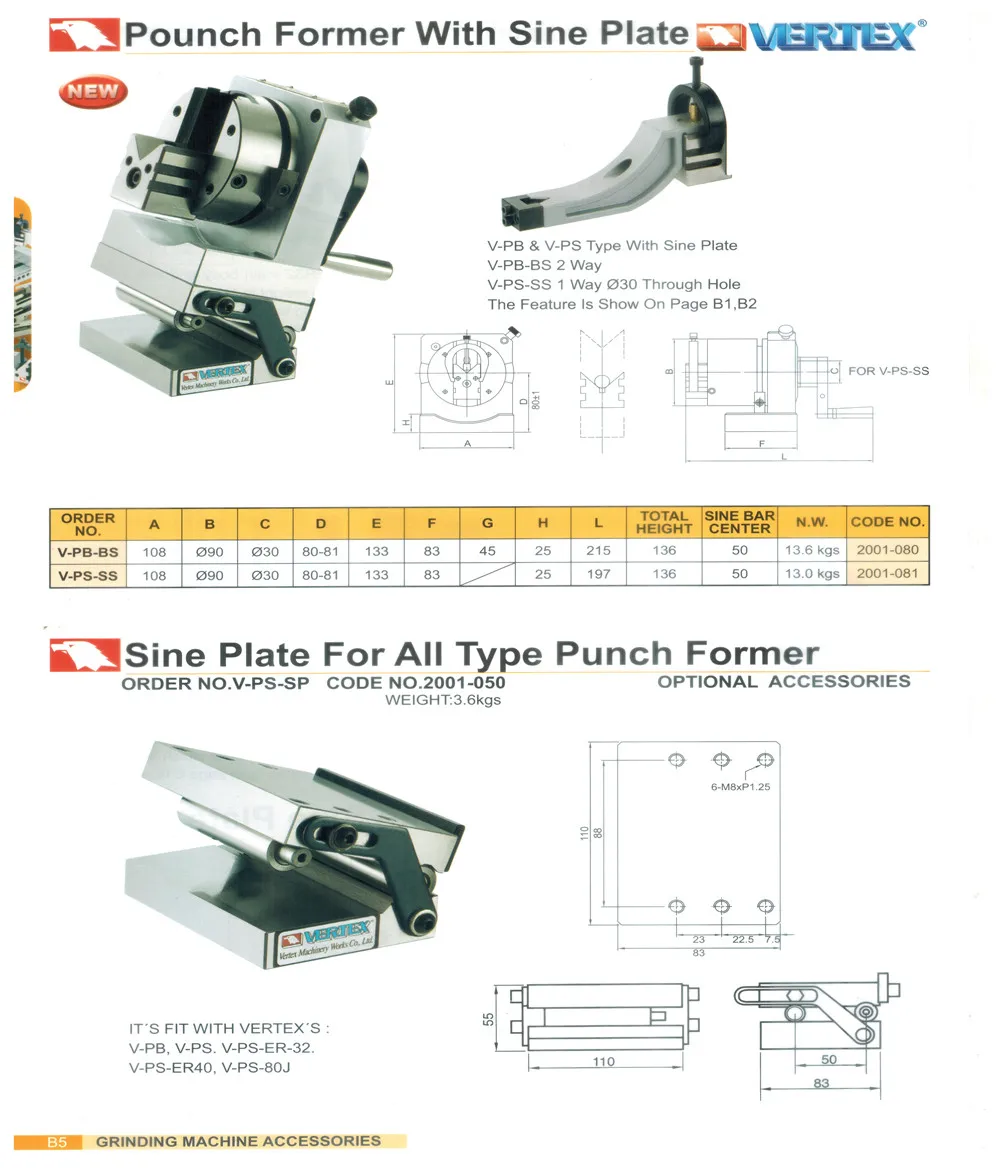 Taiwan VERTEX V-PB-BS Punch Former with Sine Plate/punch Former 2 Way
