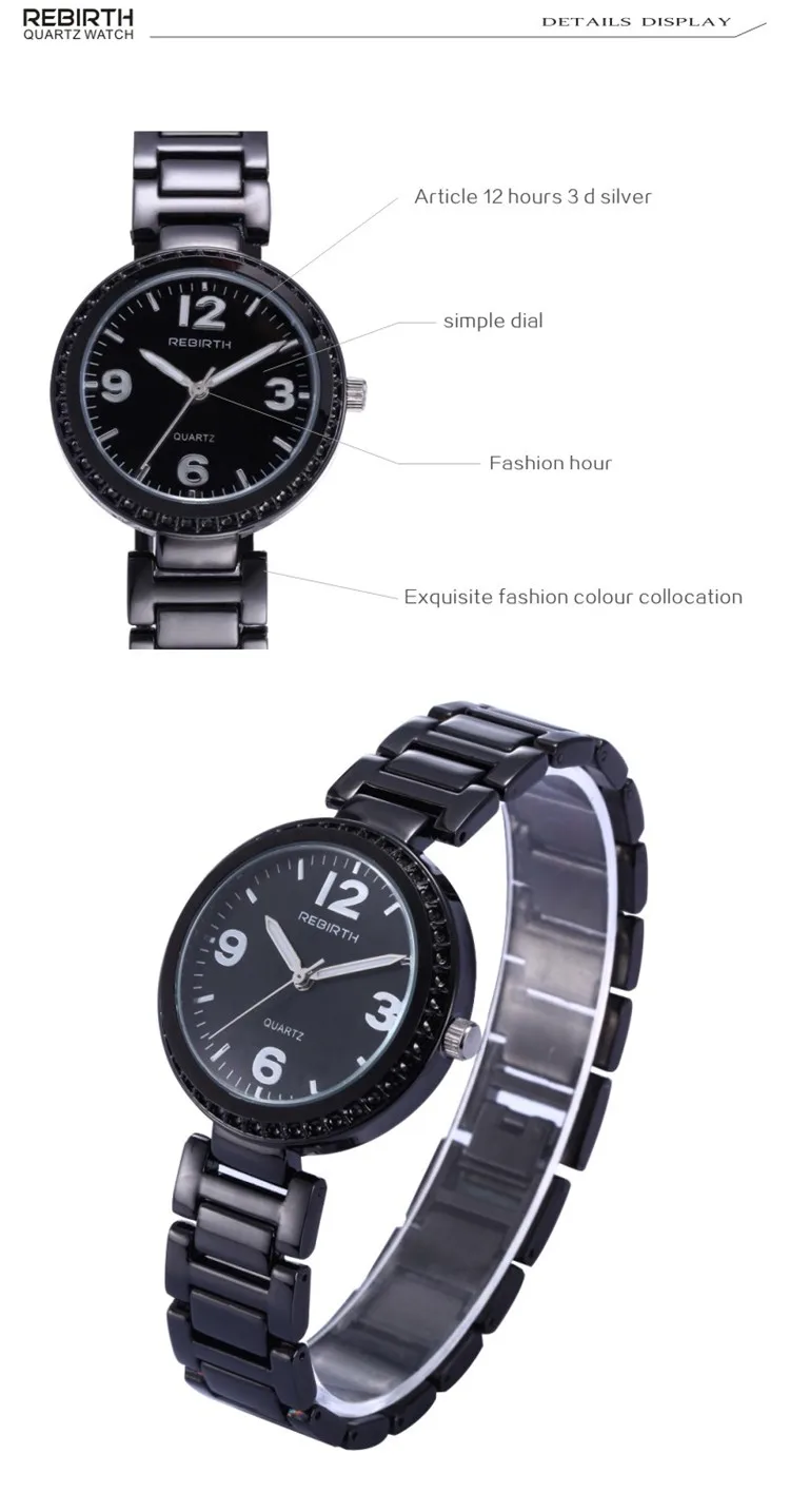 Rebirth New Designer Women's Wristwatches Fashion Women Casual Black ...