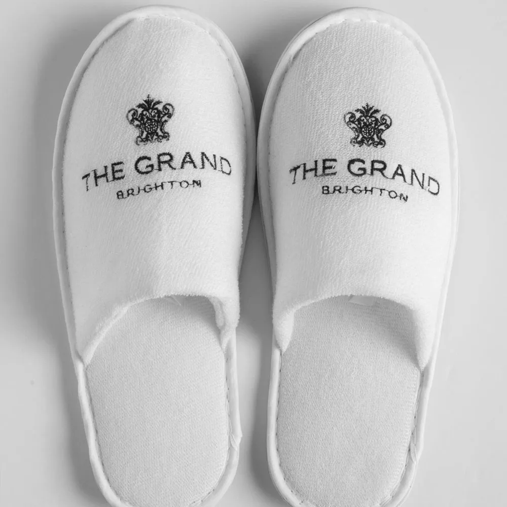 Made In China White Terry Slipper With Embroidery Logo / Close Toe ...