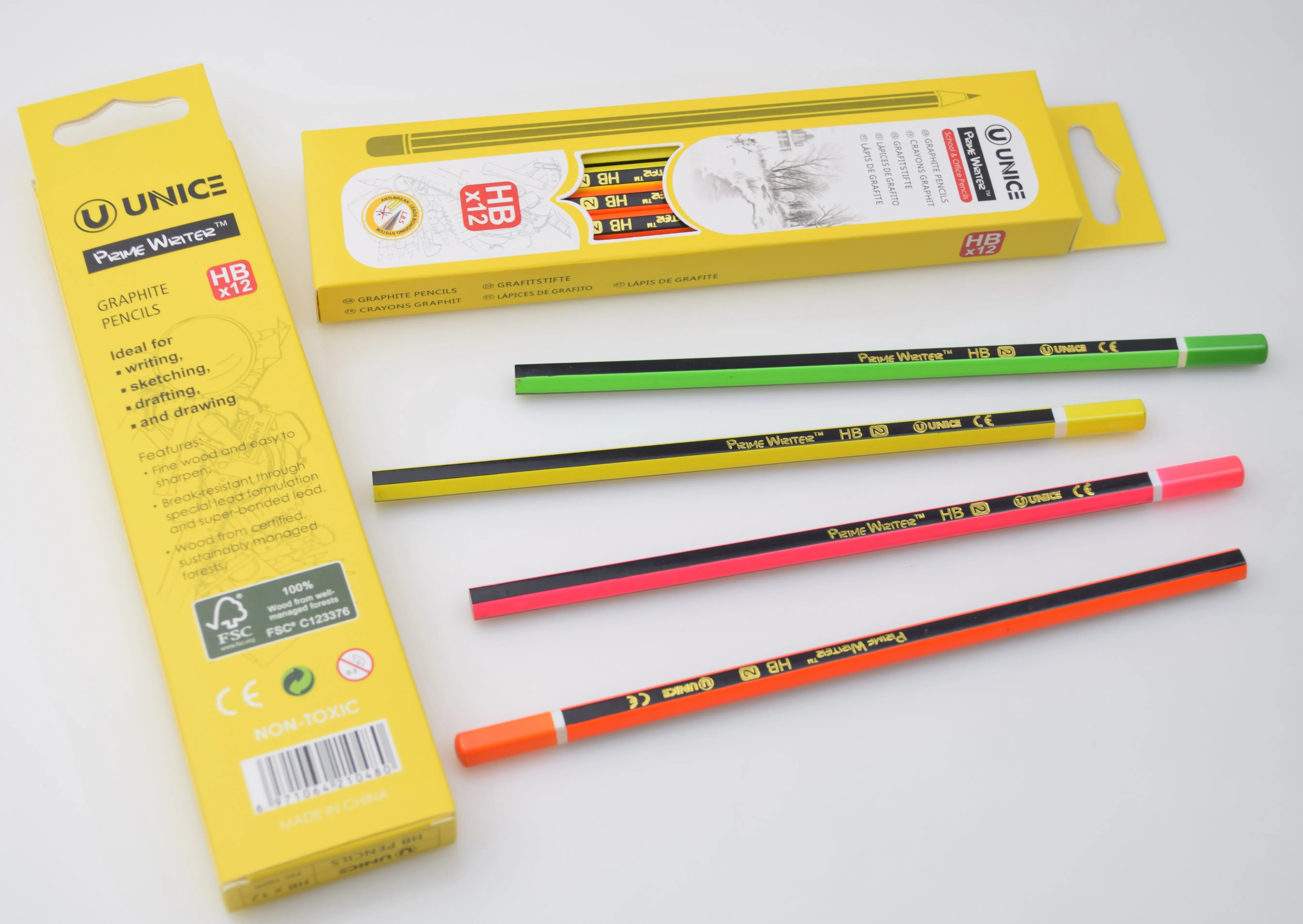 Hexagonal Shape Hb Pencils,Yellow & Black 3 Neon Colors Asst.,Neon End ...