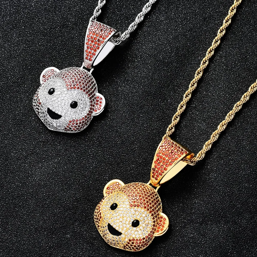 Hiphop Cute Animal Monkey Pendant Iced Out Aaa Cubic Zircon Stone Charm ...