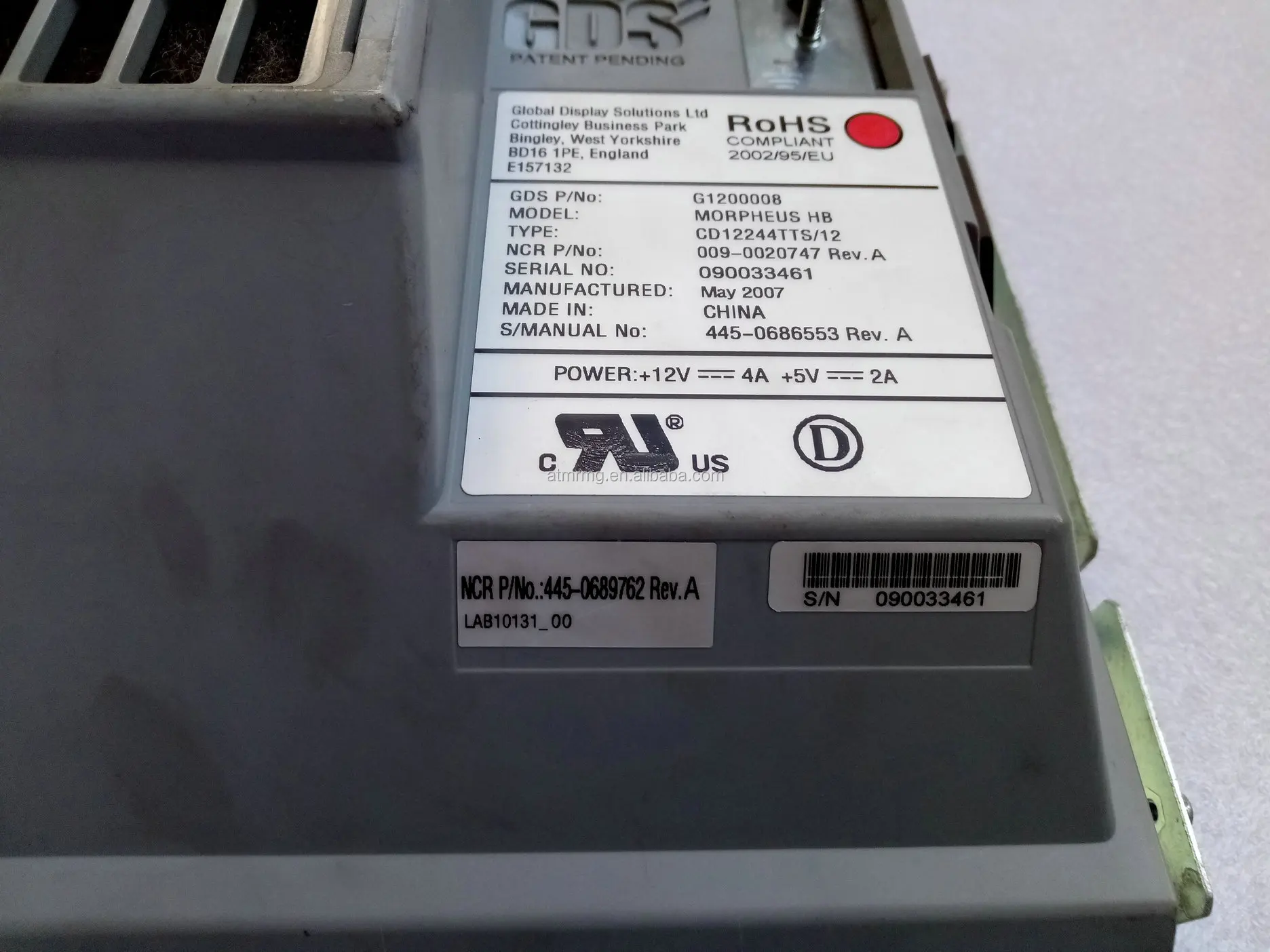 NCR ATM 部分 NCR 12.1英寸显示器 009-0020747 445-0686553 445-0689762 0090020747 ...