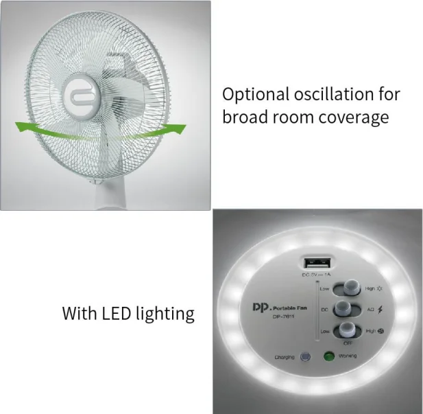 DP 12 Inch Rechargeable Desk Fan with LED Light(id:10700616) Product ...