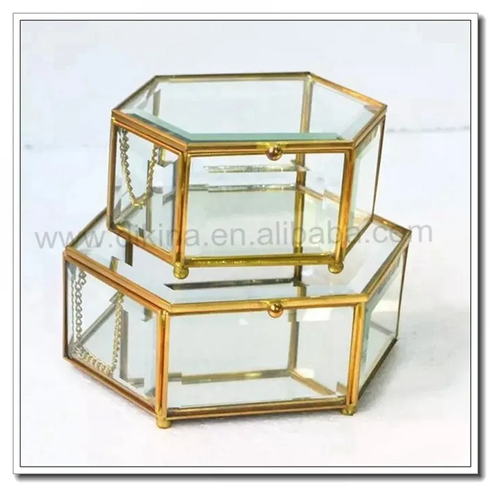 Square Glass And Mirror Bottom Jewelry Storage Box With Brass Edging ...