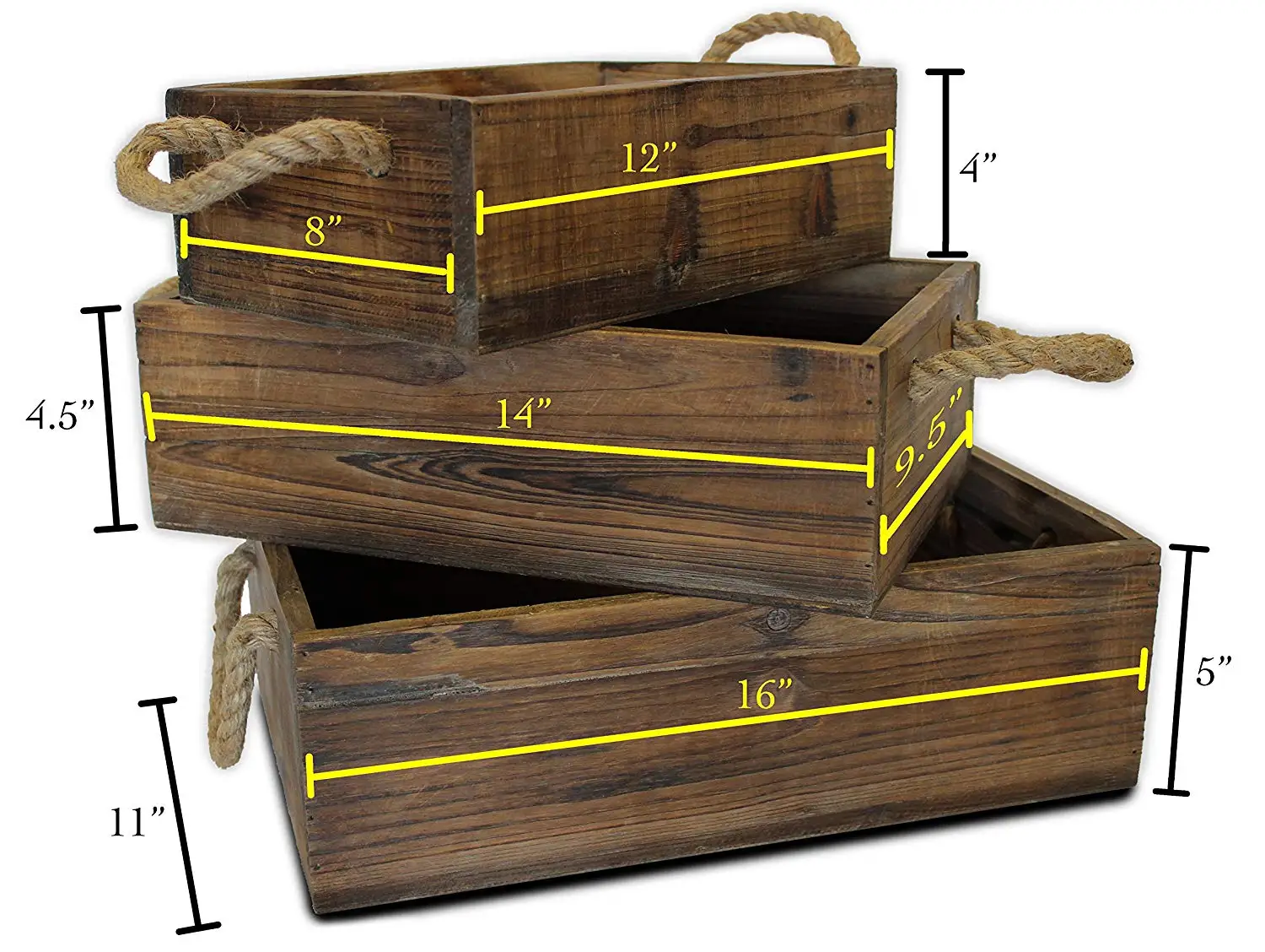 Home Decor Garden Set Of 3 Vintage Rustic Wooden Slat Box For Plant ...