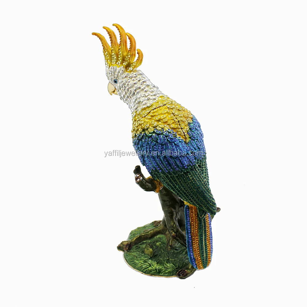 Birds Design Jeweled Enamel Trinket Box - Parrot - Buy Metal Jewelry ...