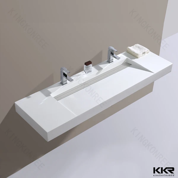 Artificial Stone Trough Sink with Two Faucets - Durable Double Lavatory ...