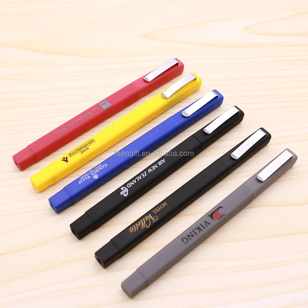 Promotional Plastic Square Shape Rubber Finished Cheap Hotel Pens With ...