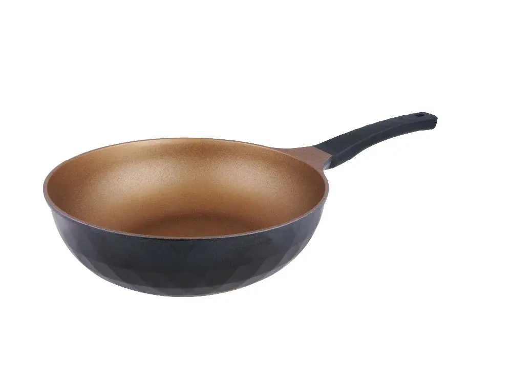 Unique Shape Round Casting Aluminum Non-Stick 28cm Wok Pan With ...
