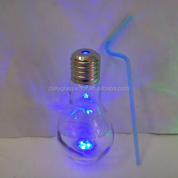 Creative 400ml Light Bulb Shaped Glowing Jar Glass Bottle For Beverage ...