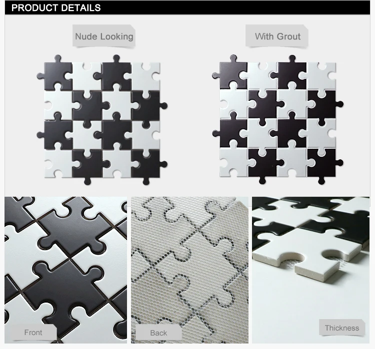 Puzzle Shape Black White Ceramic Mosaic Tile Decorative Living Rooms ...