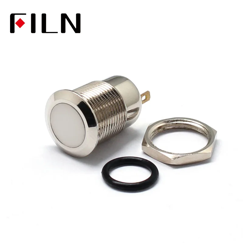 Filn 12mm 12vdc Momentary Button 2 Pins 1no Brass Nickel Plated Anti Vandal Flat Actuator Mini ...