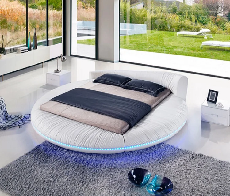 Lit Rond En Cuir De Style Italien Moderne Avec Lumière Led - Buy Lit ...