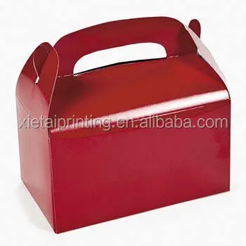 Red Color Cardboard Food Packaging Boxes With Handles For Picnic Snacks ...