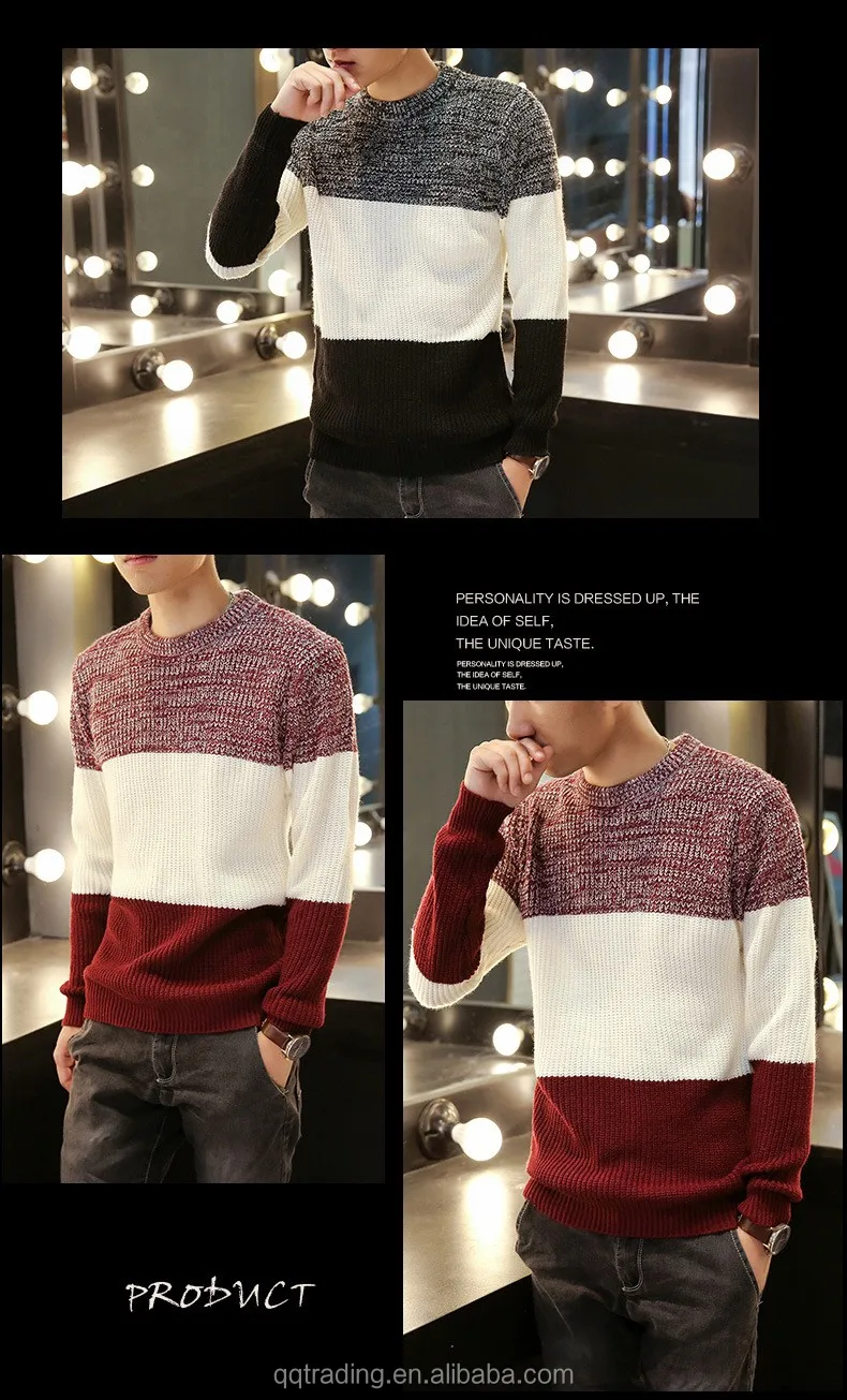 3gg Round Collar Pullover Casual Clothing Red White Striped Men ...