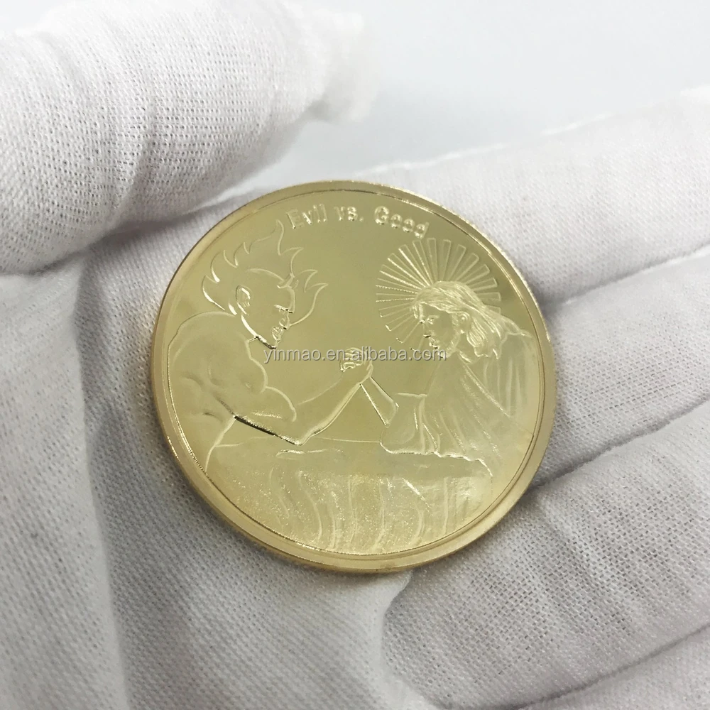 In God We Trust Evil Vs Good Gold Plated Coins,Cross Christian Faith ...