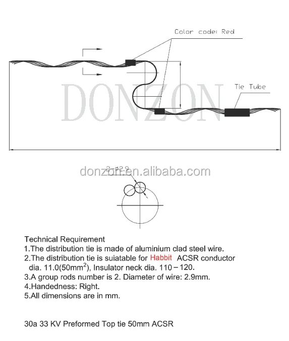 33 KV /11KV Preformed Top Tie for 50mm2/100mm2 ACSR