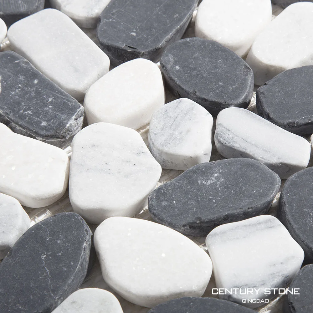 Black Mix White Natural Sliced Pebbles Pebble Stone Mosaic Floor Tile ...