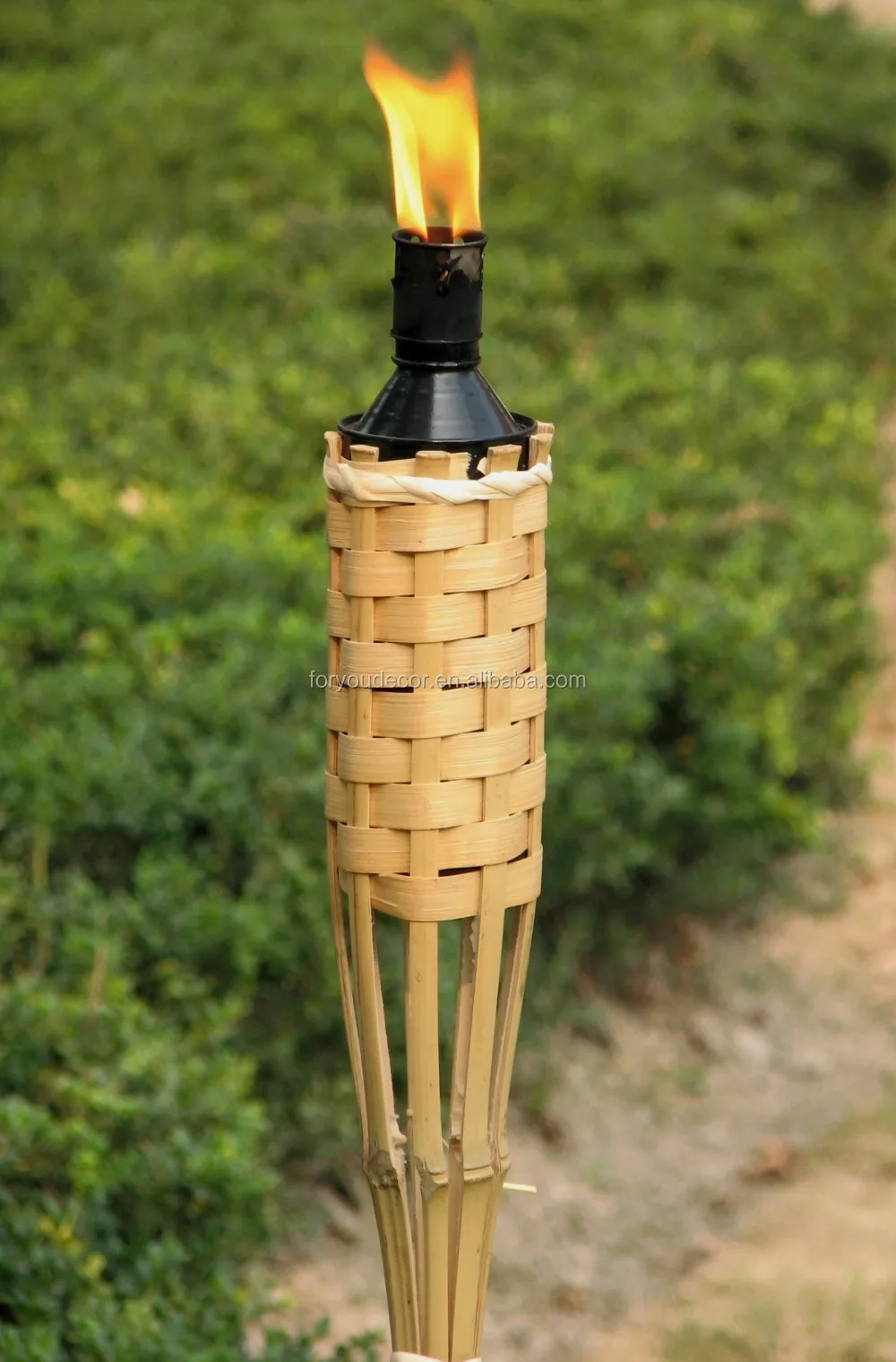 Bt-046 Nature Garden Bamboo Torch With Weaving,Black Metal Tank - Buy ...