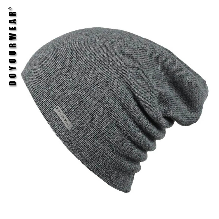 Metal Logo Merino Wool Slouch Knitted Beanie Hat - Buy Slouch Beanie ...
