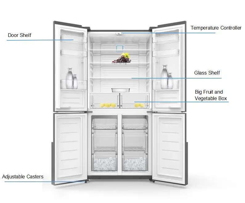 492L Household Four Sided Mirror Glass Door Refrigerator