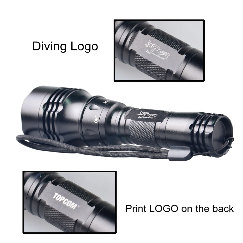 Topcom High Quality 18650 Powered Wide Angle Beam Underwater Torch ...