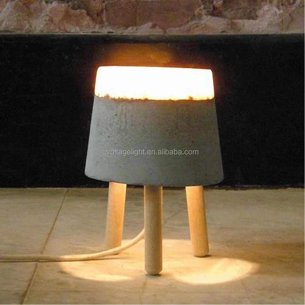 Industrial Concrete Table Lamp Modern Concrete With Wood Desk Lamp For ...