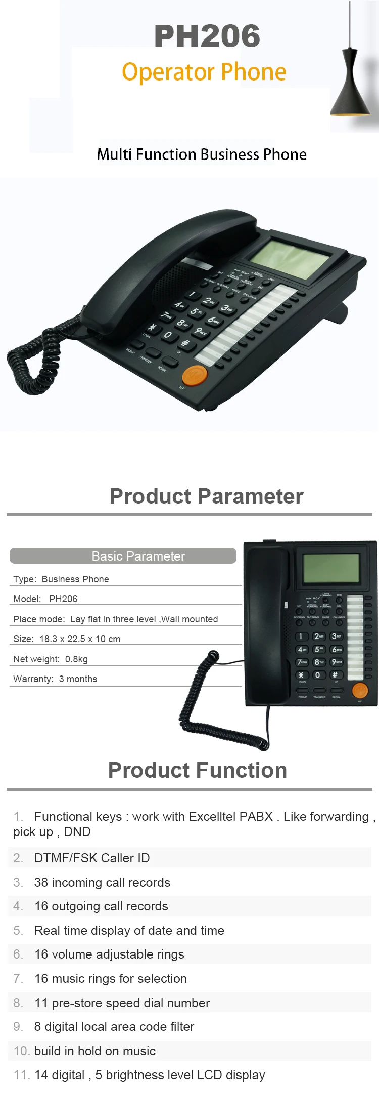 Excelltel/ Telephone For Pabx /office Phone/ Analog Phone Ph206 - Buy ...