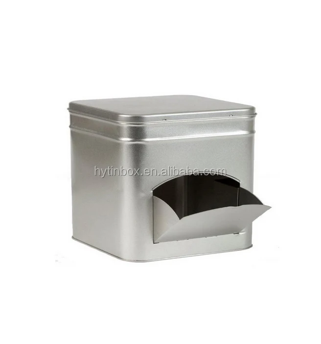 Square Shape Biscuit Dispenser Tin Container With Side Opening Door ...