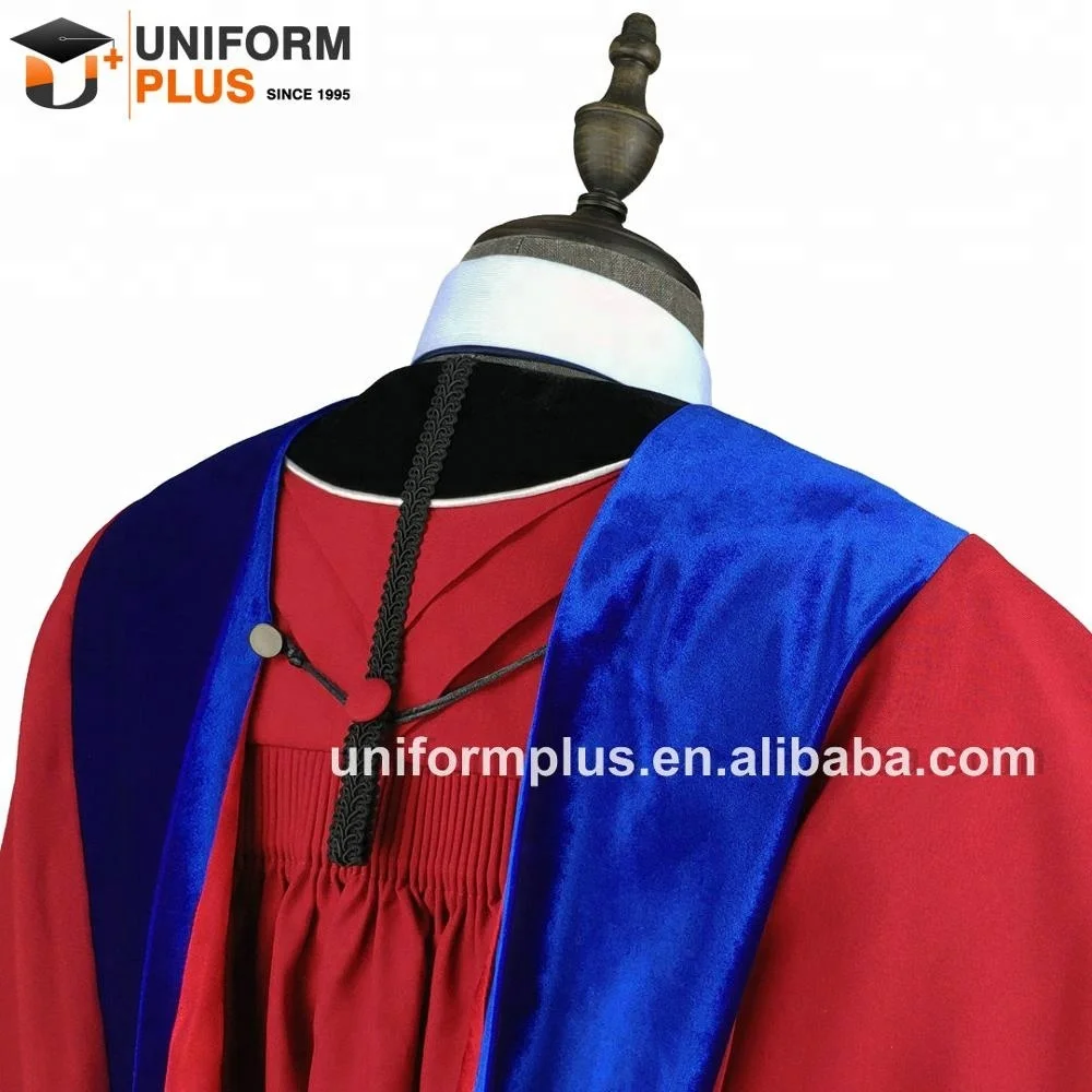 Classic Red Doctoral Graduation Gown - Phd Robe with Hood