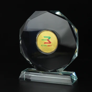 New Design Gold Painted Insert Coin Crystal Award Trophy Customized For ...