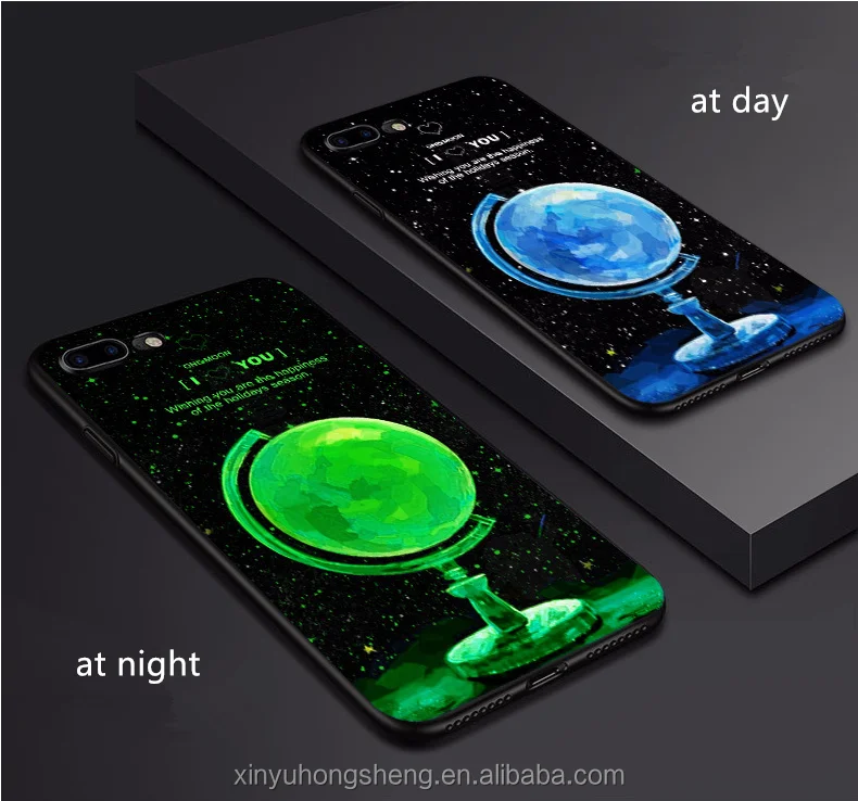Hot Selling 3D embossed luminous cell phone case with glow in the dark mobile phone case for ...