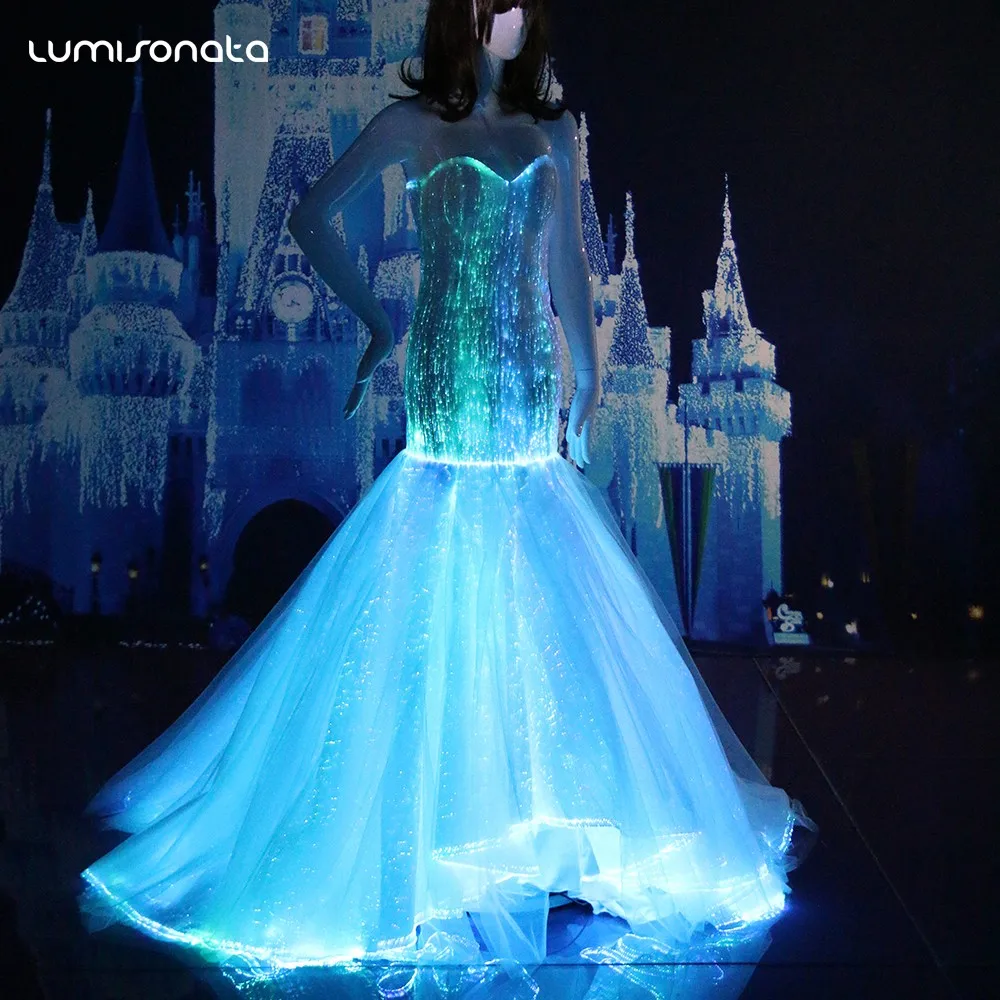LED Light up Luminous Fiber Optic Wedding Dress - 5-12hrs Battery