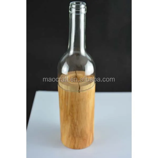 Glass Wine Bottle Candle Holder With Wood Base - Buy Bottle Candle ...