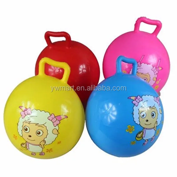 Cartoon Logo Printed Inflatable Bounce Ball With Handle Toys For ...