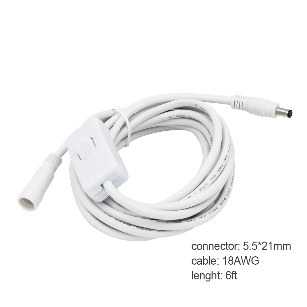White Inline Dc Power Extension Cable Male To Female 5.5mm *2.5mm With ...