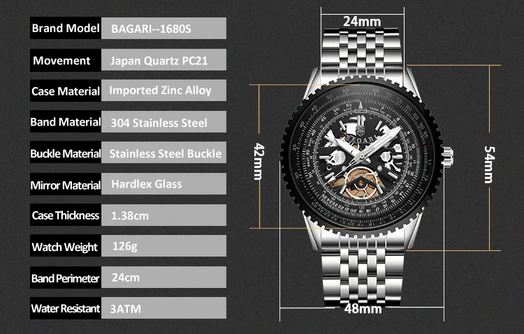 2018 Bagari Brand Watch Men Brand Fashion Men's Watches Steel Quartz ...