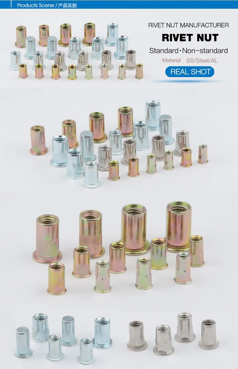 M2 M3 M4 M5 Aluminum Flat Head Knurled Rivet Nut,Threaded Insert Blind Rivets Nut Sets - Buy ...